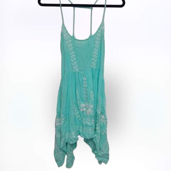Free People | Dresses | Free People Green Embroidered Tethered Dress ...